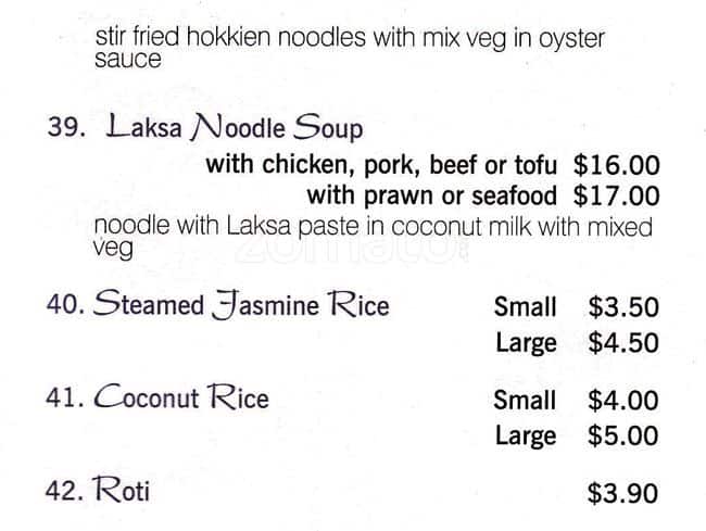 Menu at Oz Thai fast food, Palm Beach, 1/1389 Gold Coast Hwy