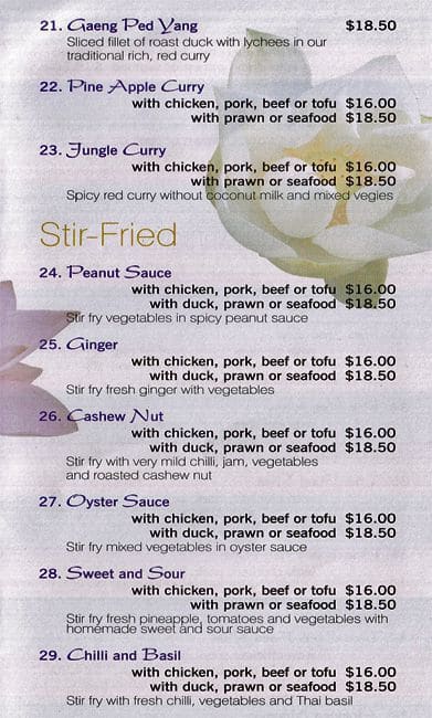 Menu at Oz Thai fast food, Palm Beach, 1/1389 Gold Coast Hwy