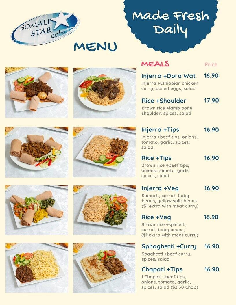 Menu at Somali Star fast food, Footscray