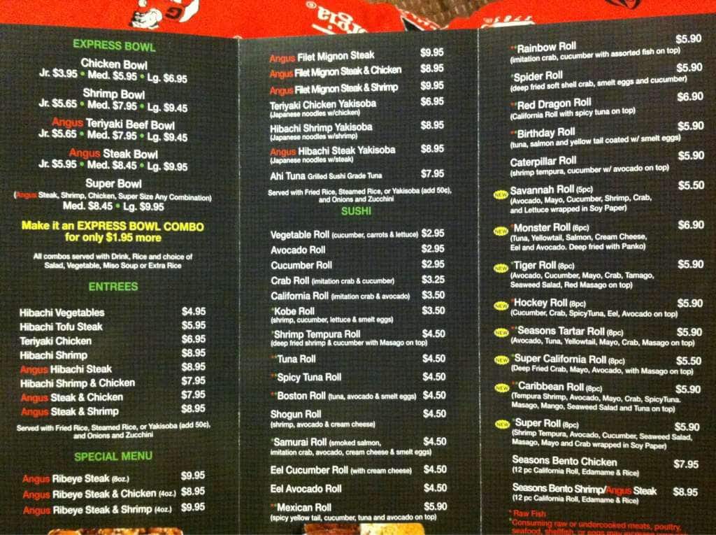 Menu at Seasons Chicken Express restaurant, Statesboro
