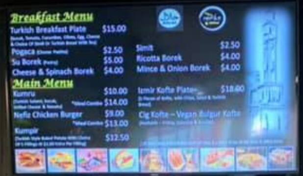 Menu at Sydney Pastry Co Wholesale restaurant, Liverpool