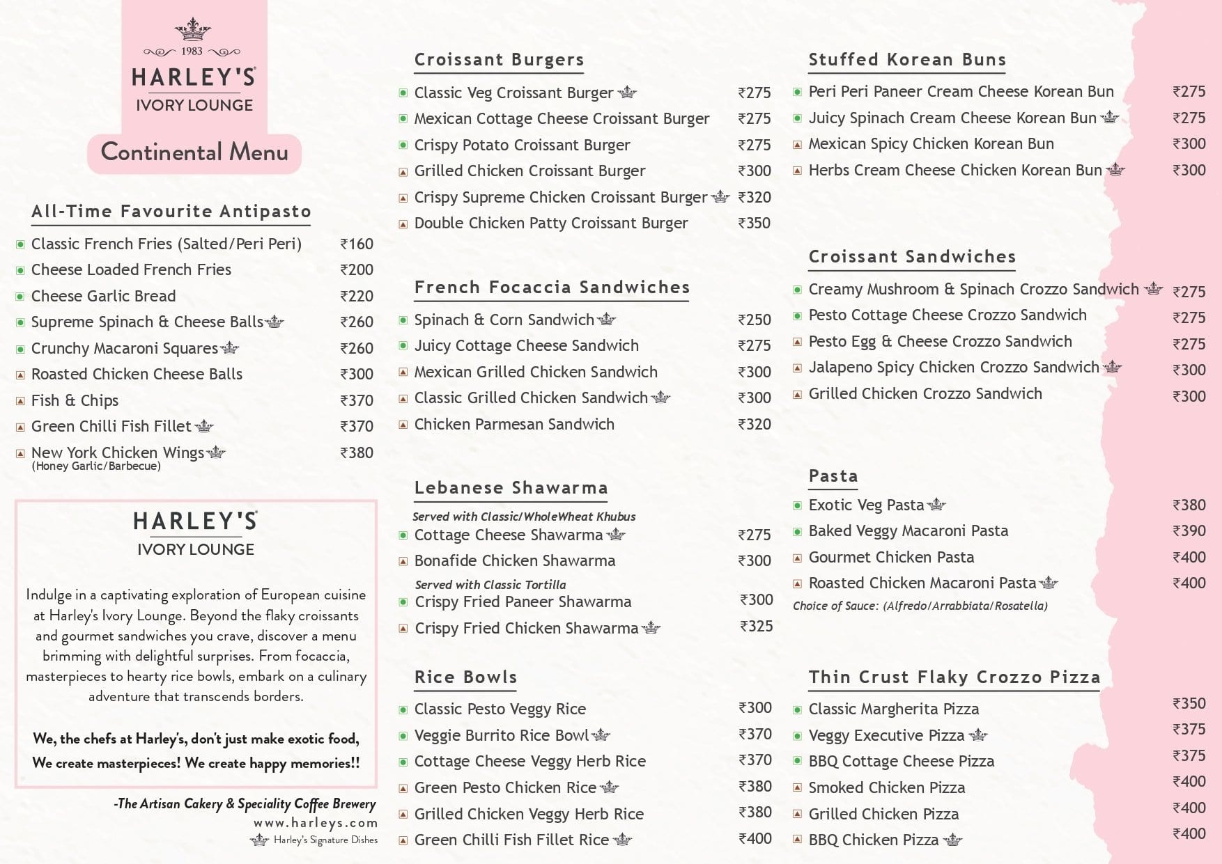 Menu of Harley's Fine Baking, Gachibowli, Hyderabad