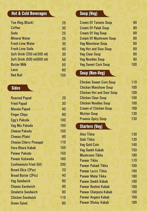 Menu of SK's Restobar, Bibvewadi, Pune