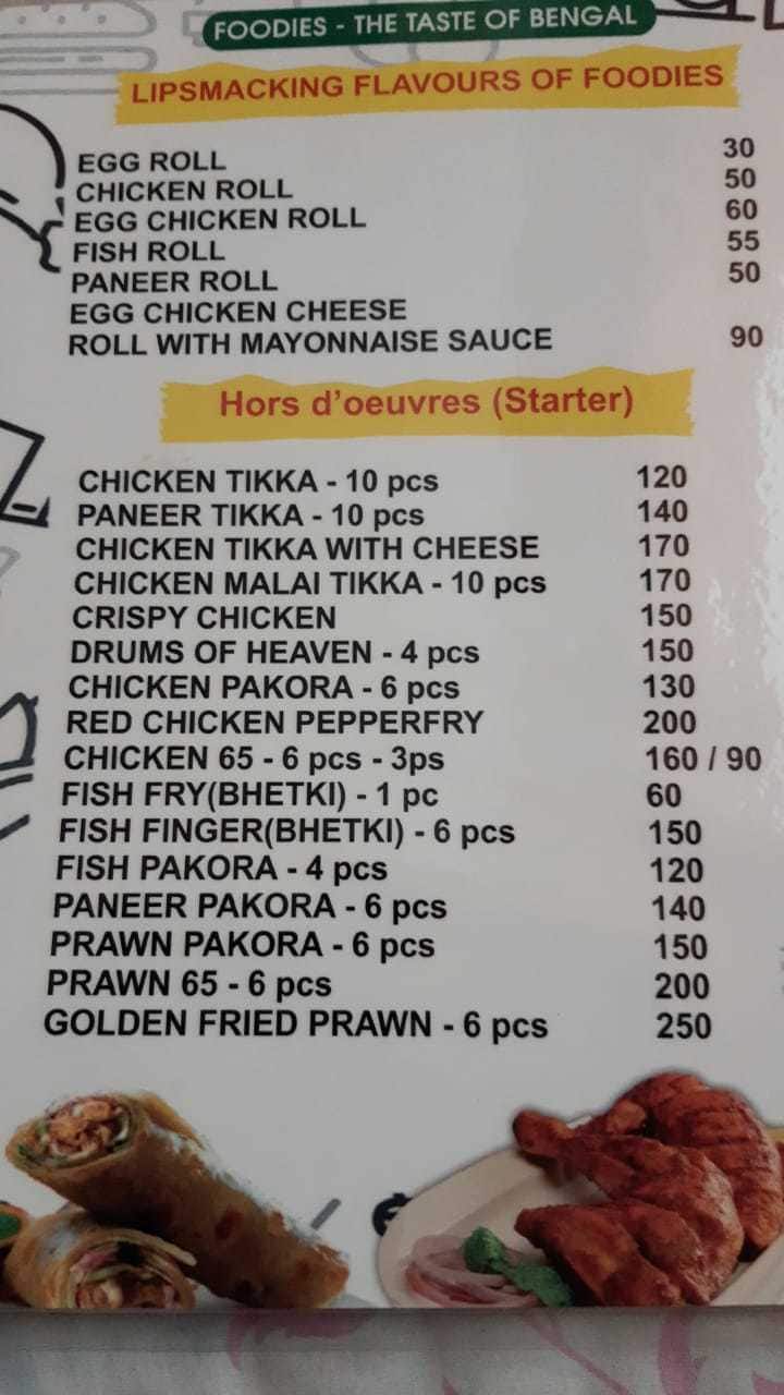 Menu of Foodies, Belghoria, Kolkata