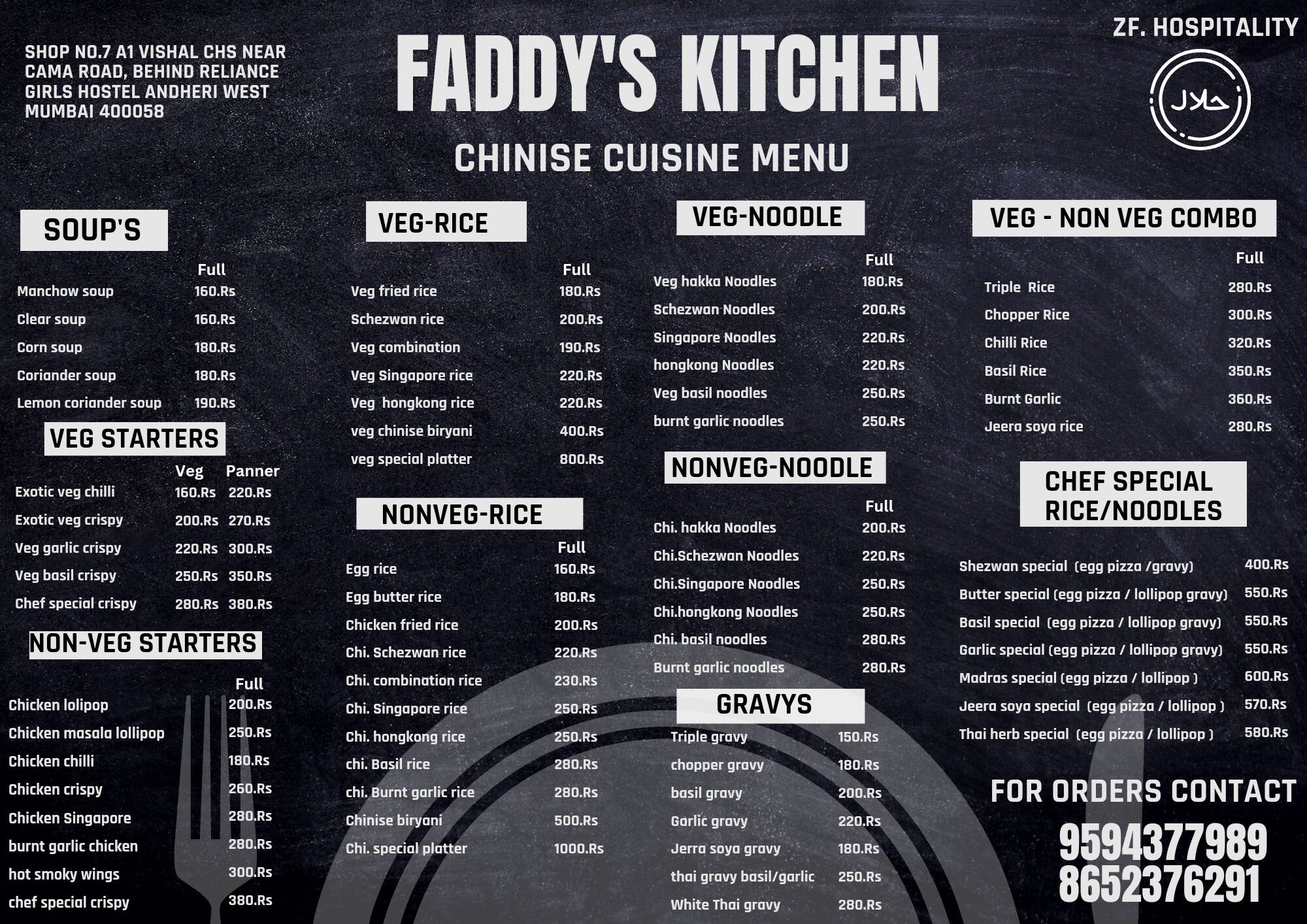 Menu of Faddy's Kitchen, Near Andheri West Station, Mumbai