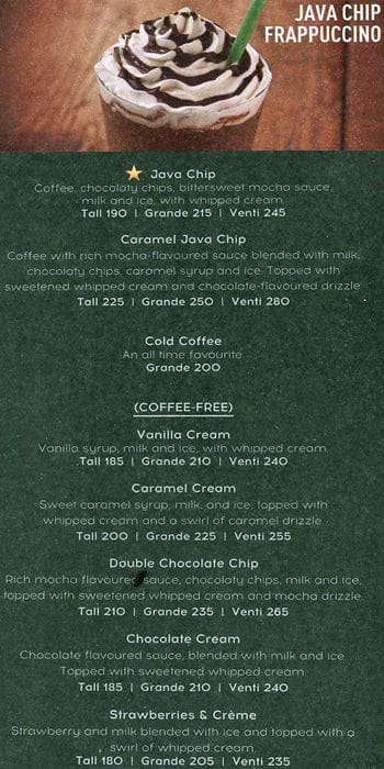Menu at STARBUCKS, Mumbai, JIO WORLD CONVENTION CENTRE