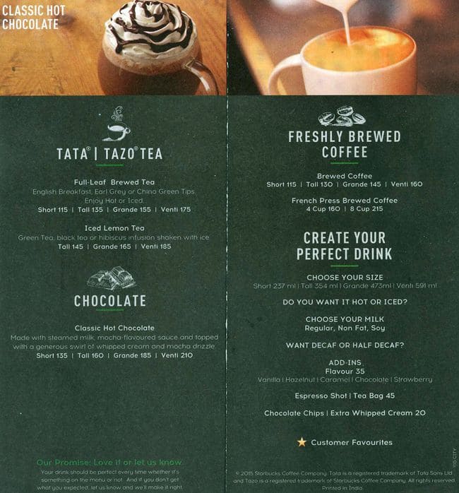 Menu at STARBUCKS, Mumbai, JIO WORLD CONVENTION CENTRE