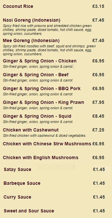 Menu at Paya fast food, Stockport