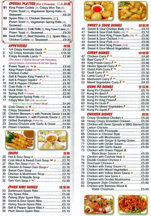 Menu at Sunflower restaurant, Sutton, 19 Upper Mulgrave Rd