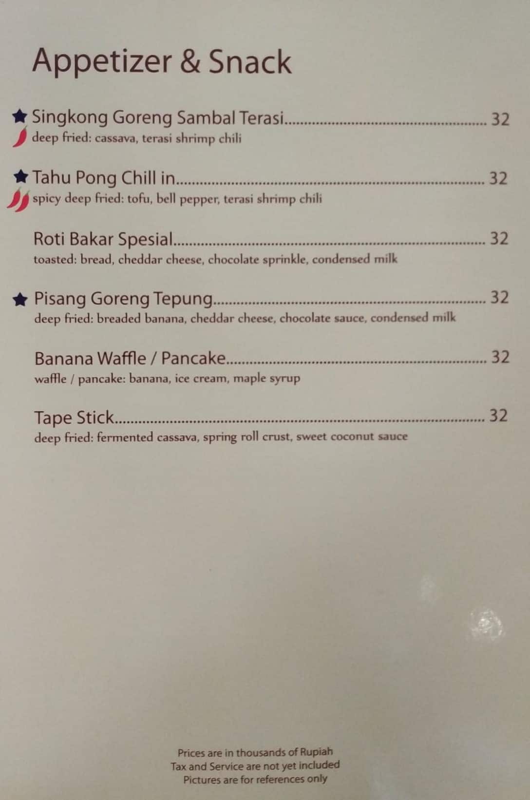 Menu at Chill In Cafe, Jakarta, STC Senayan Lantai G #129
