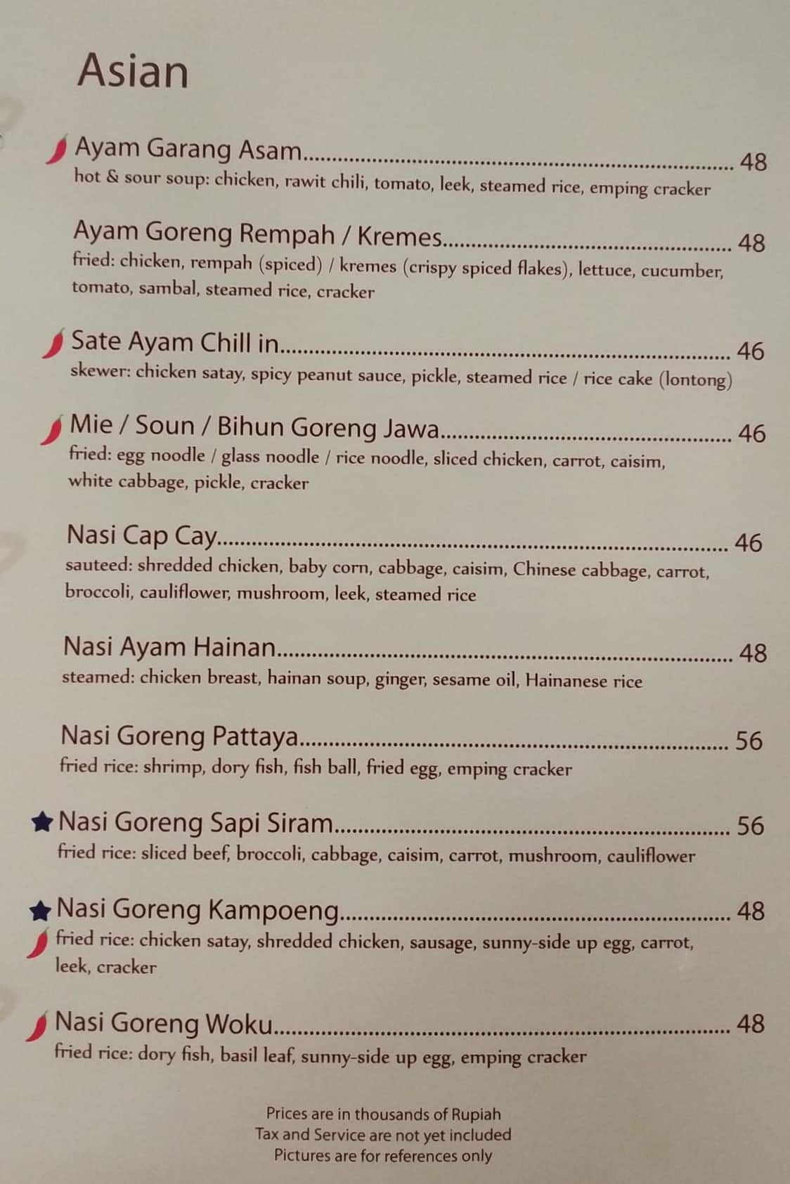 Menu at Chill In Cafe, Jakarta, STC Senayan Lantai G #129