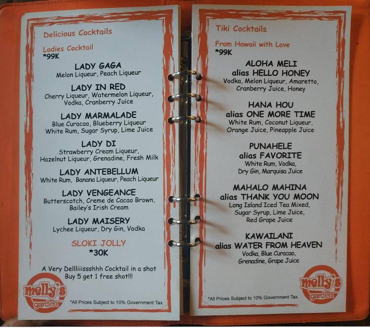 Menu at Melly's Garden pub & bar, Jakarta