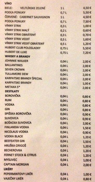 Menu at Espresso Clip pub & bar, Bratislava