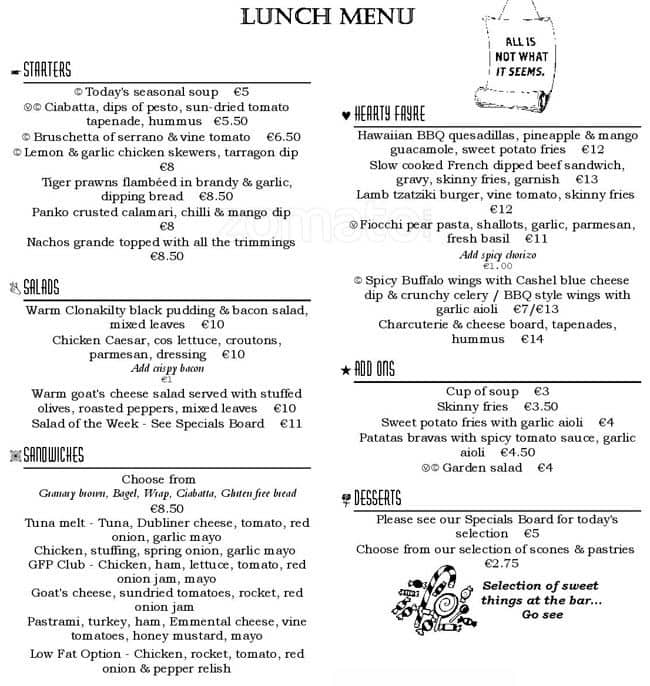 Menu at The Dawson Restaurant, Dublin