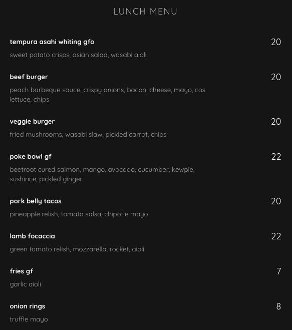 Menu at Doug and Pearl restaurant, Cleveland