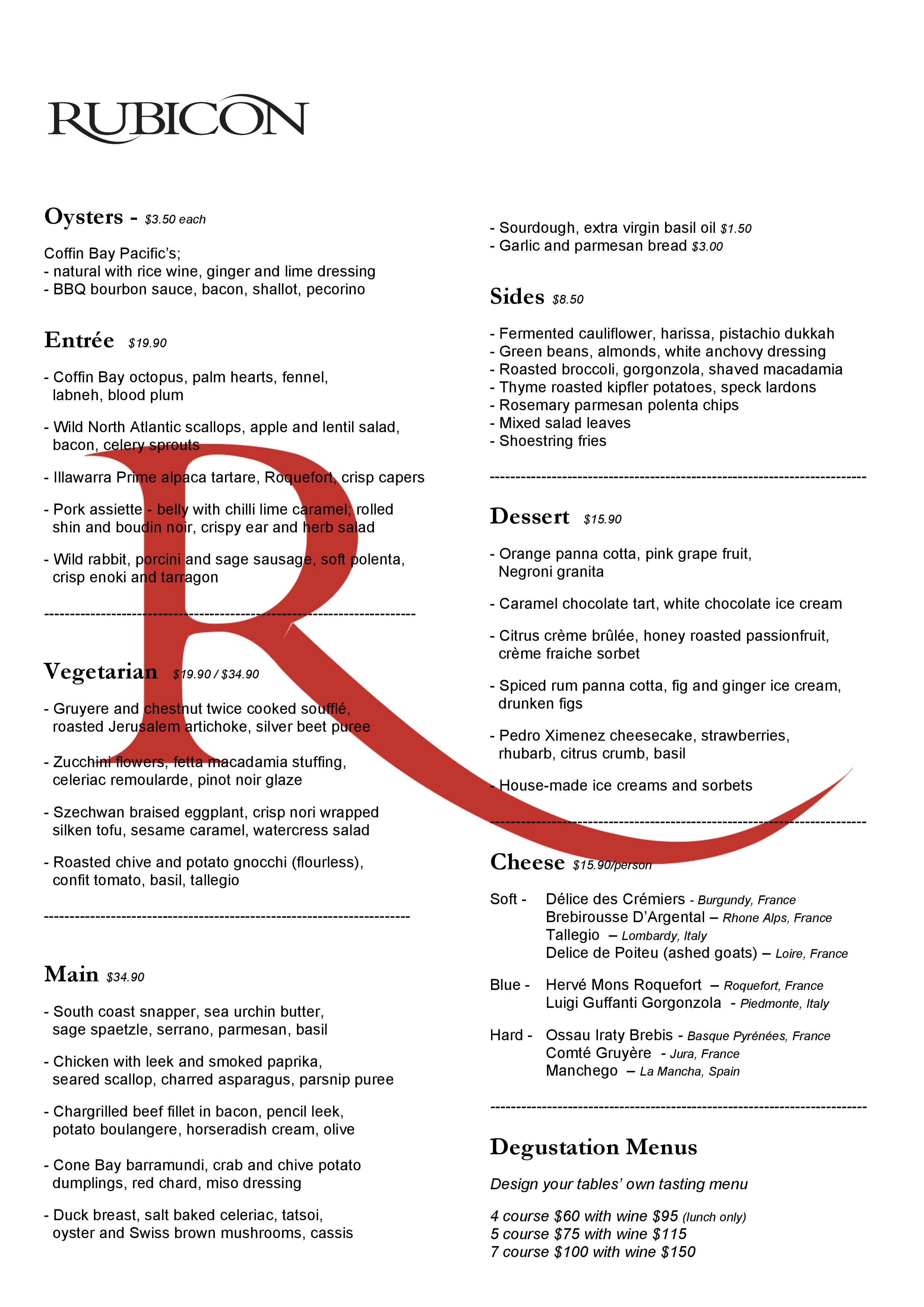 Rubicon Menu, Menu for Rubicon, Griffith, ACT - Urbanspoon/Zomato