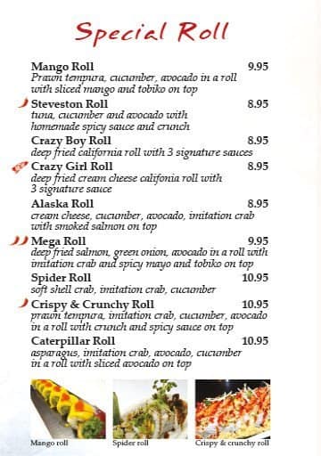 Menu at Mega Sushi restaurant, Richmond