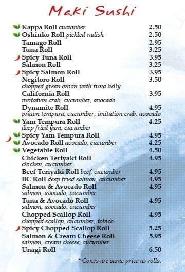 Menu at Mega Sushi restaurant, Richmond