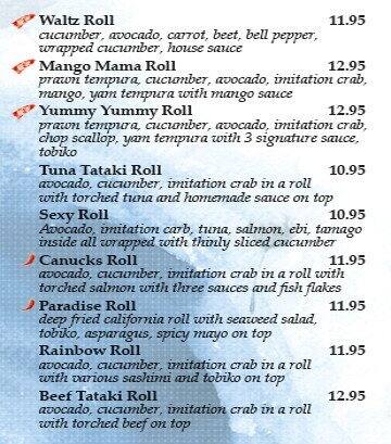 Menu at Mega Sushi restaurant, Richmond