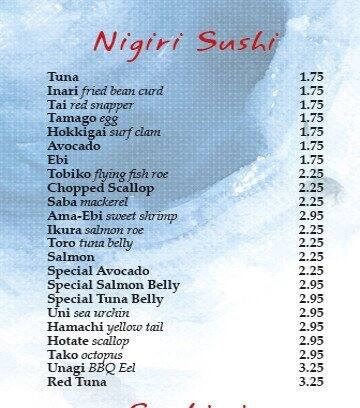 Menu at Mega Sushi restaurant, Richmond