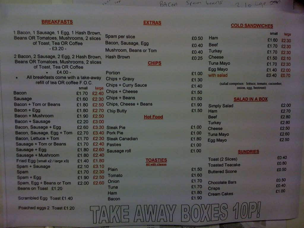 Menu at Valley Farm Diner, Leeds