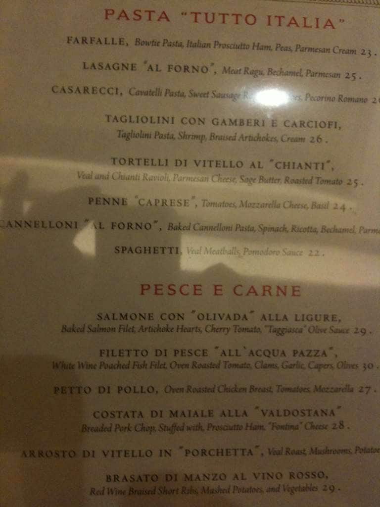Menu at Tutto Italia Ristorante restaurant, Orlando, Avenue of the Stars