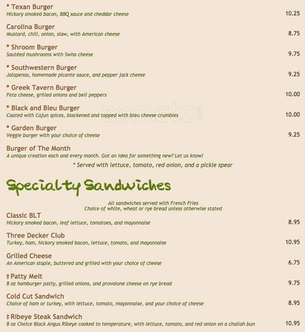 Menu at Maxwell's Tavern restaurant, Waxhaw