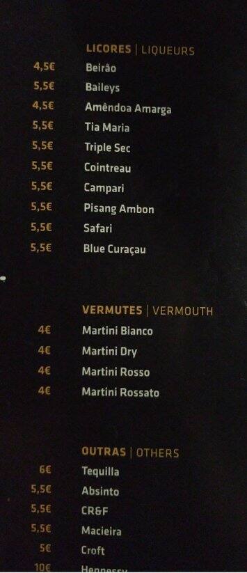 Menu at Bar Baixa, Porto