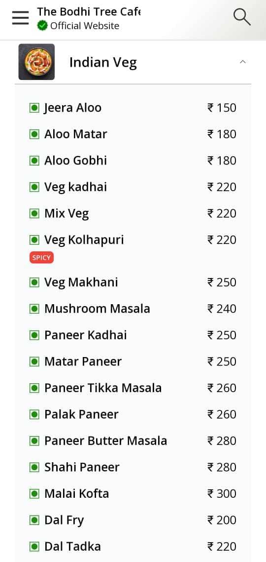 Menu at The Bodhi Tree Cafe And Bar, Dargalim