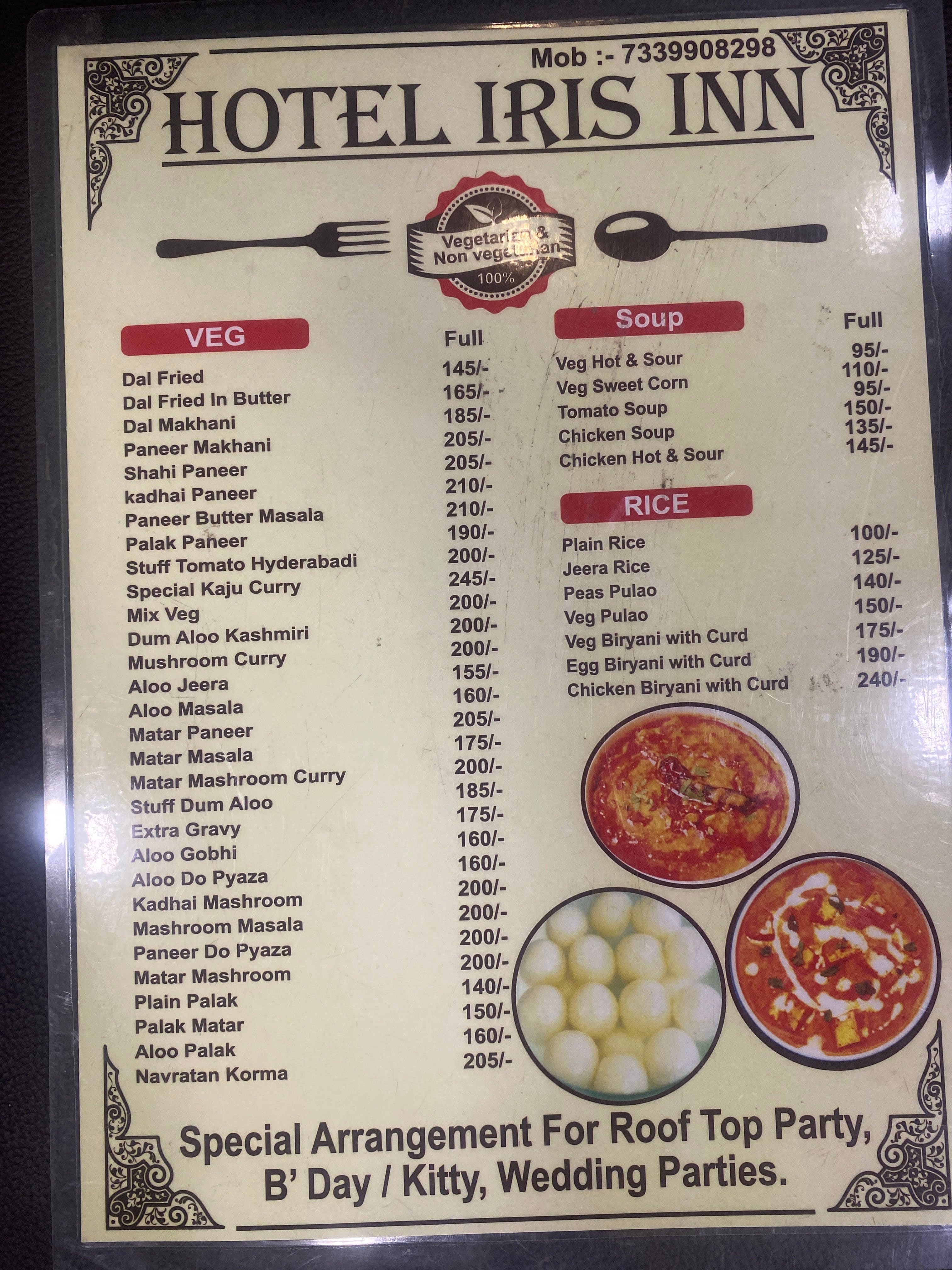 Menu at The Iris, Neemrana