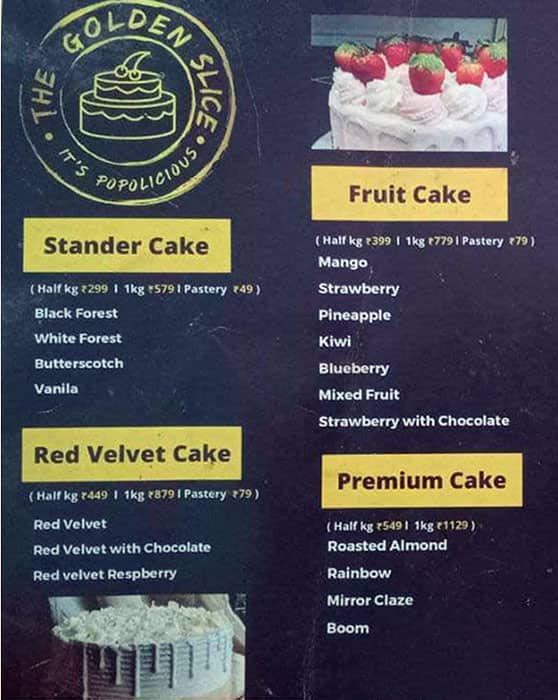 Menu of The Golden Slice, Khajpura, Patna