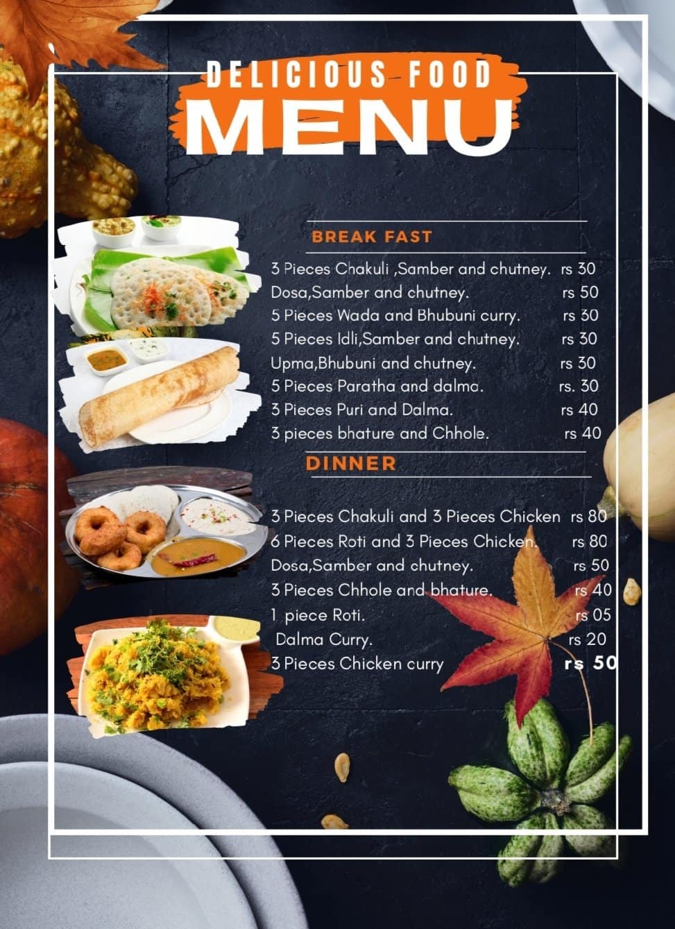 Menu of Delicious Food, Patia, Bhubaneshwar