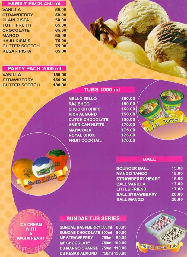 Menu at Pastonji Ice Cream, Mumbai, C1, Yogi Dwar