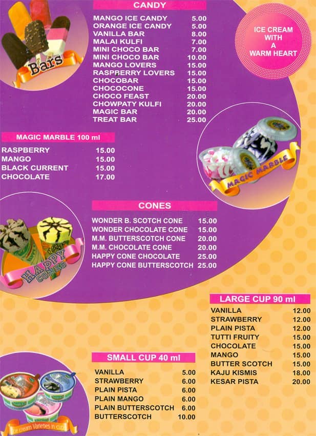 Menu at Pastonji Ice Cream, Mumbai, C1, Yogi Dwar