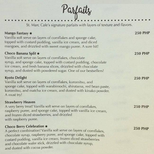 Carta de St. Marc Cafe, Makati, Greenbelt 3