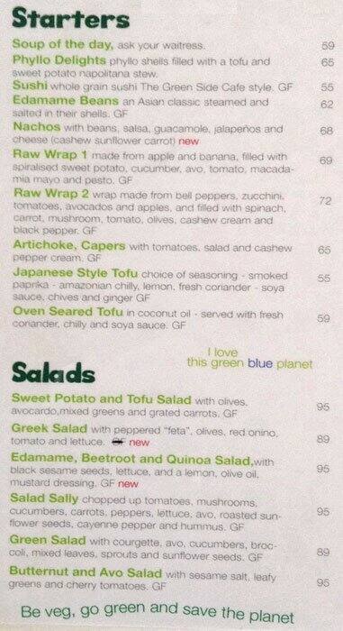 Menu at Greenside Cafe, Johannesburg, Gleneagles Road