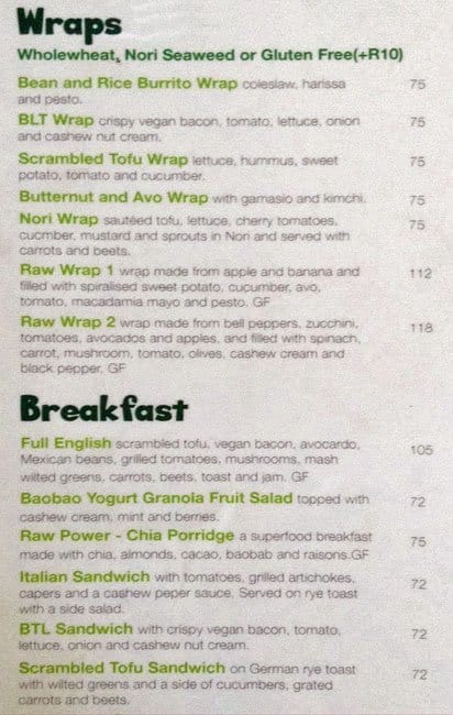 Menu at Greenside Cafe, Johannesburg, Gleneagles Road