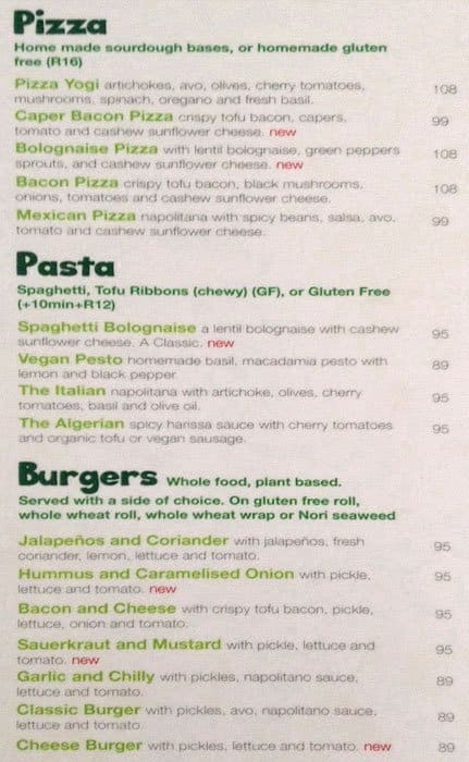 Menu at Greenside Cafe, Johannesburg, Gleneagles Road