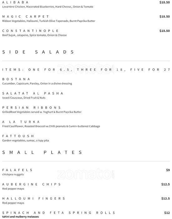 Menu at Med Kitchen, Auckland, 12 Jellicoe Street