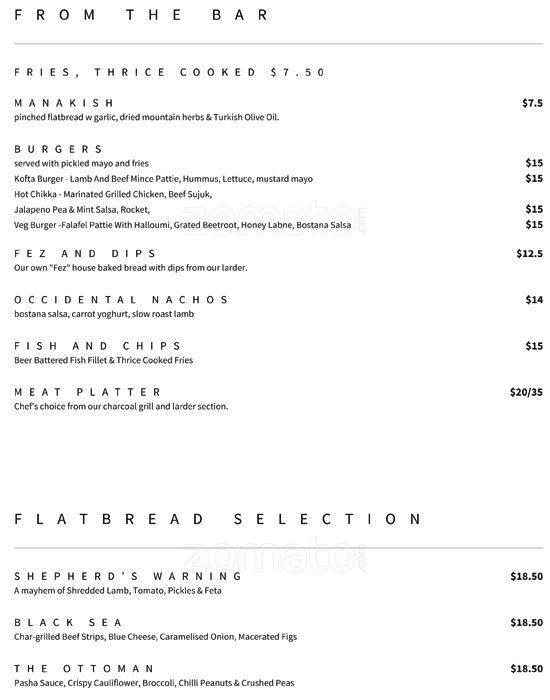 Menu at Med Kitchen, Auckland, 12 Jellicoe Street