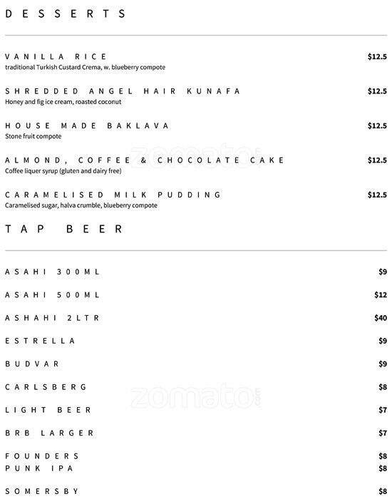 Menu at Med Kitchen, Auckland, 12 Jellicoe Street