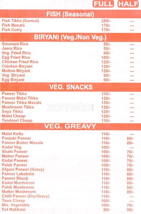 Menu at Sindhi chicken centre, Delhi, Chaudhary Prem Sukh Marg