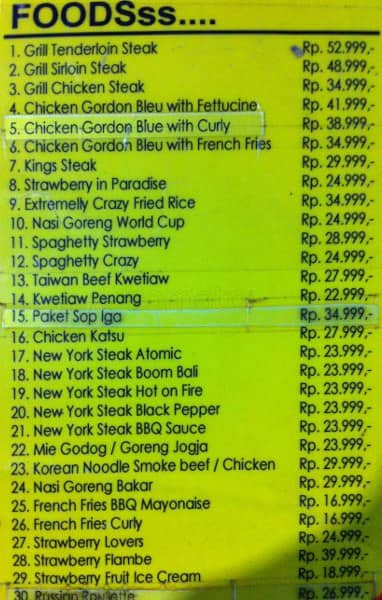 Menu at Strawberry Cafe, Jakarta, Jl. Gandaria I No. 75