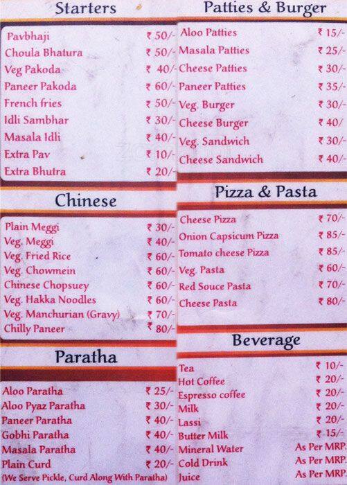 Menu at Food Junction, Jaipur, P 25