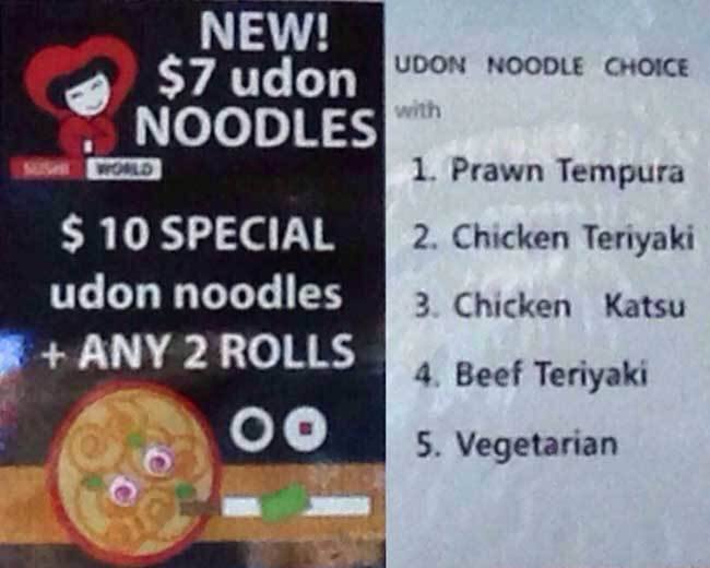 Menu at Sushi World restaurant, Hurstville