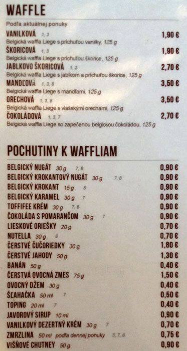 Speisekarte von La Maison des Waffles nachtisch, Slowakei