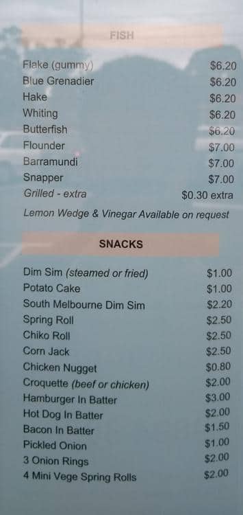 Menu at Ocean Star Fish & Chips fast food, Forest Hill