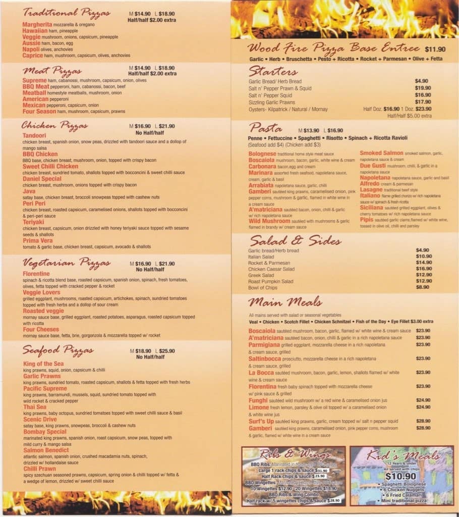 La Bocca Woodfire Pizzeria and Restaurant Menu - Urbanspoon/Zomato