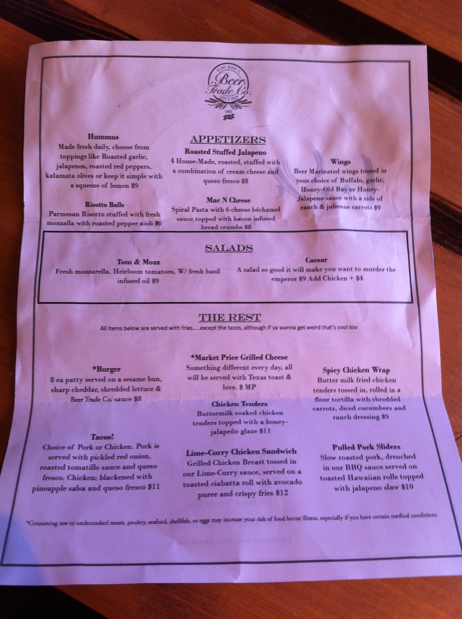 Menu at Beer Trade Co pub & bar, Delray Beach
