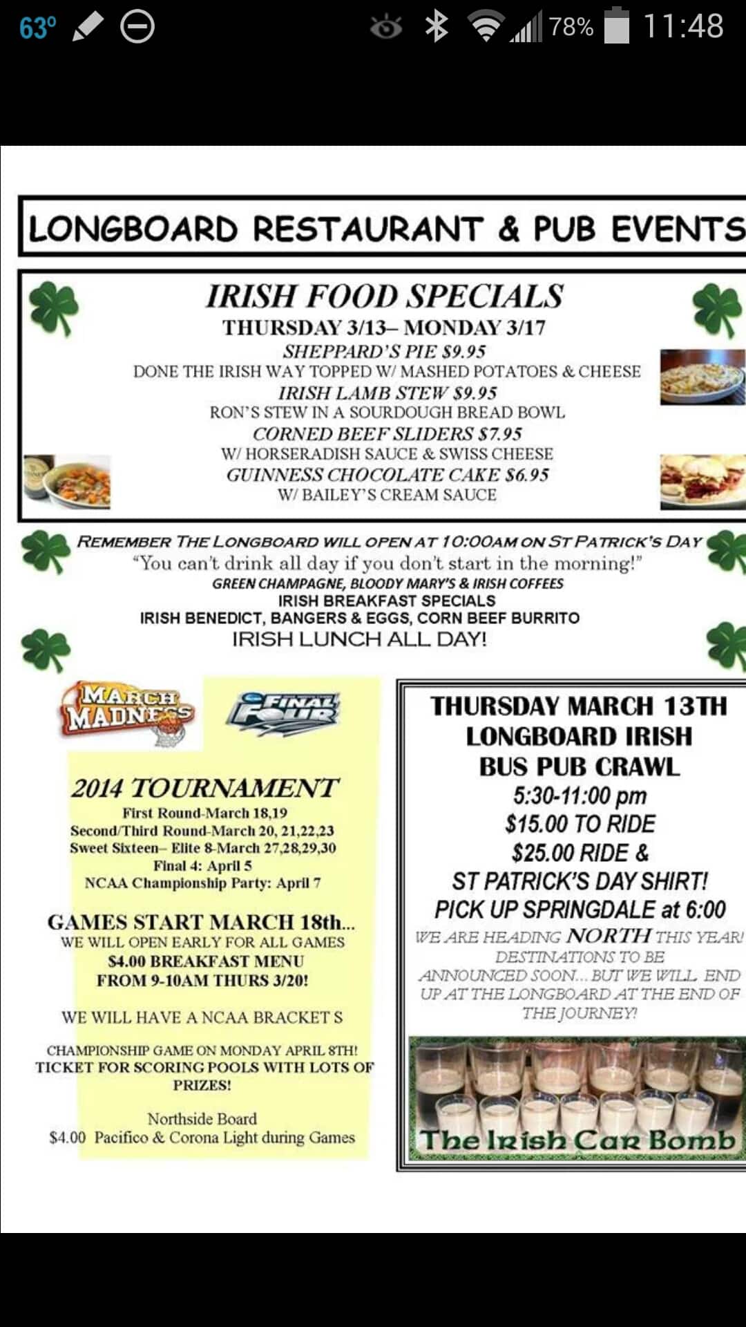 Menu at The Longboard Restaurant & Pub, Huntington Beach